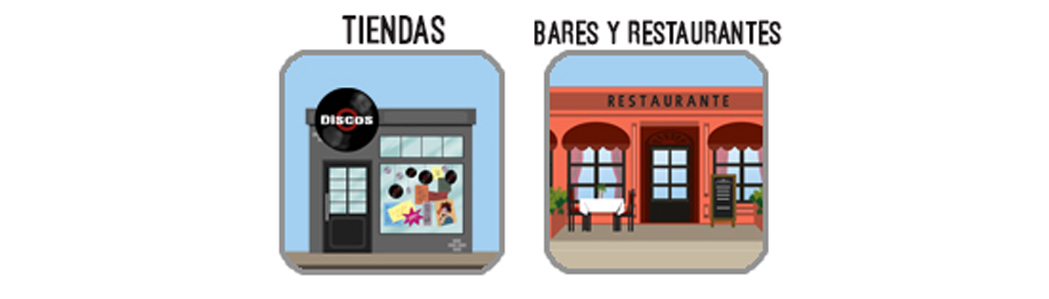 Escenario urbano: tipos de tiendas, bares y restaurantes